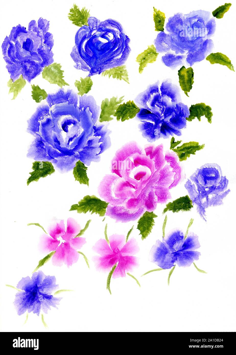 Floral composition, decorative flowers, hand drawn watercolor ...
