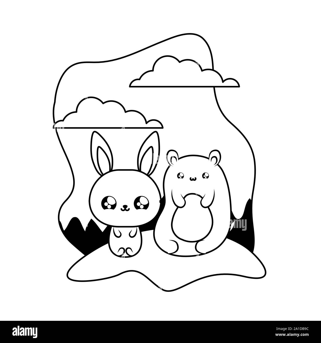 cute rabbit with bear baby animals kawaii vector illustration design ...