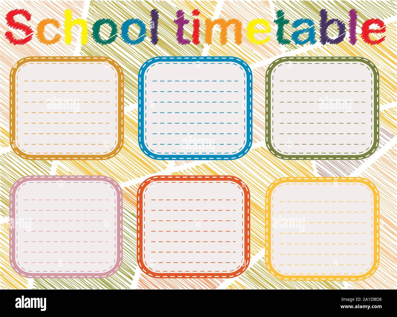 Template school timetable for students or pupils with days of week and ...