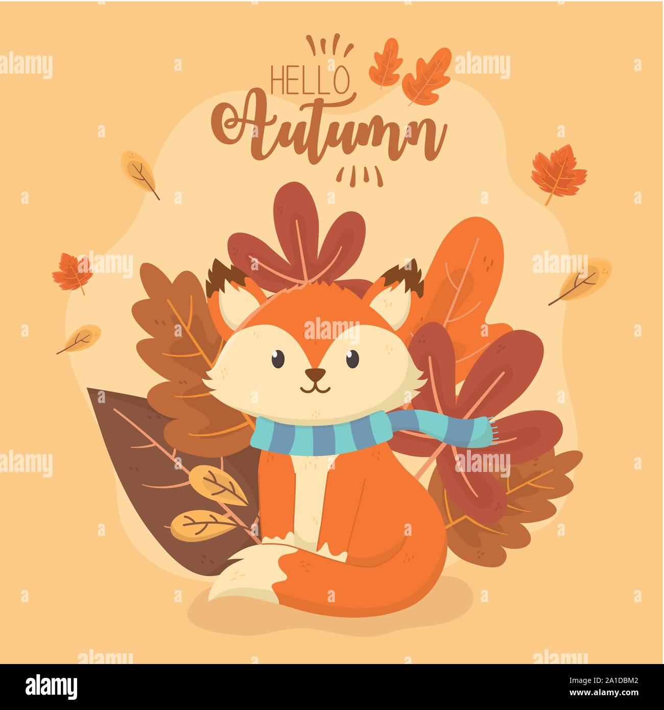 cute fox leaves hello autumn season design Stock Vector Image & Art - Alamy