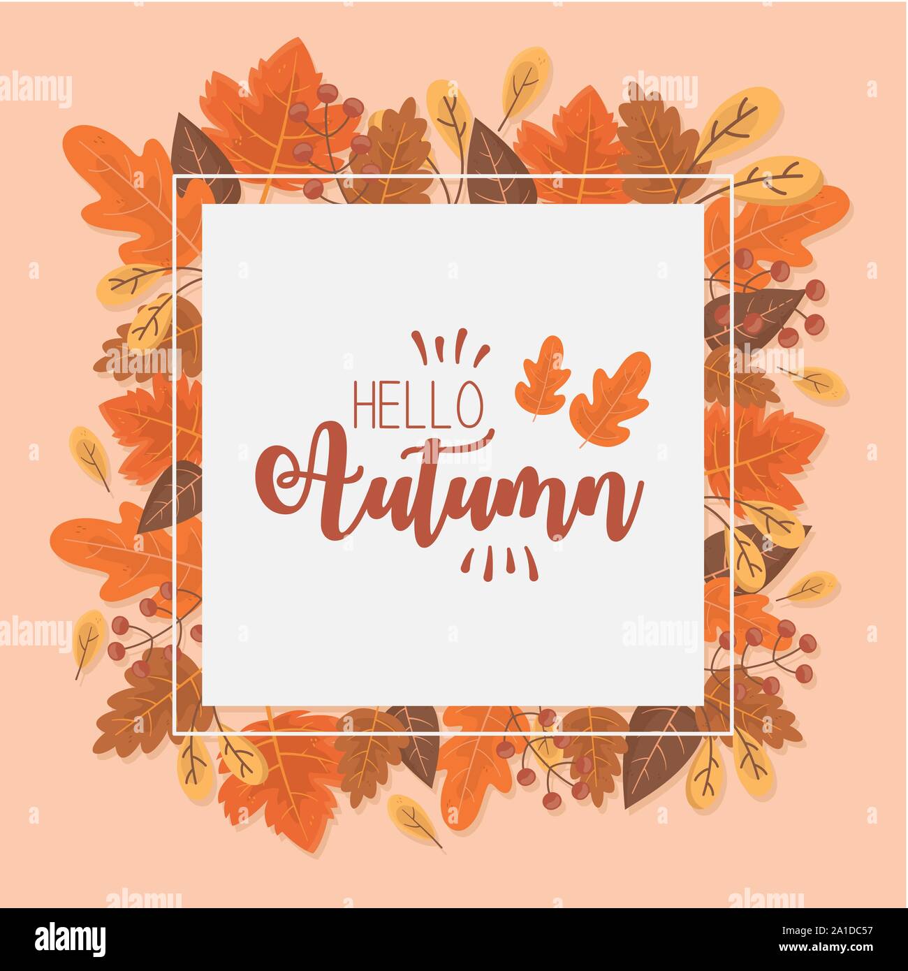 hello autumn banner frame leaves foliage vector illustration Stock ...