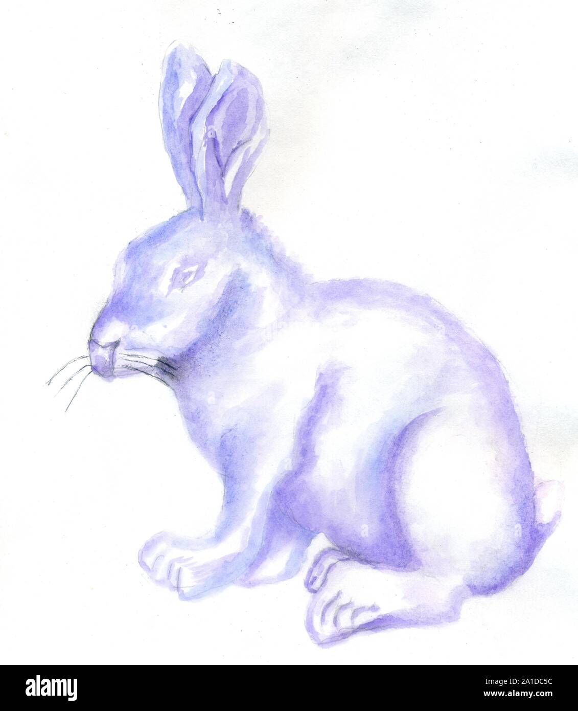 Colorful soft painted bunny hand drawn watercolor illustration Stock ...