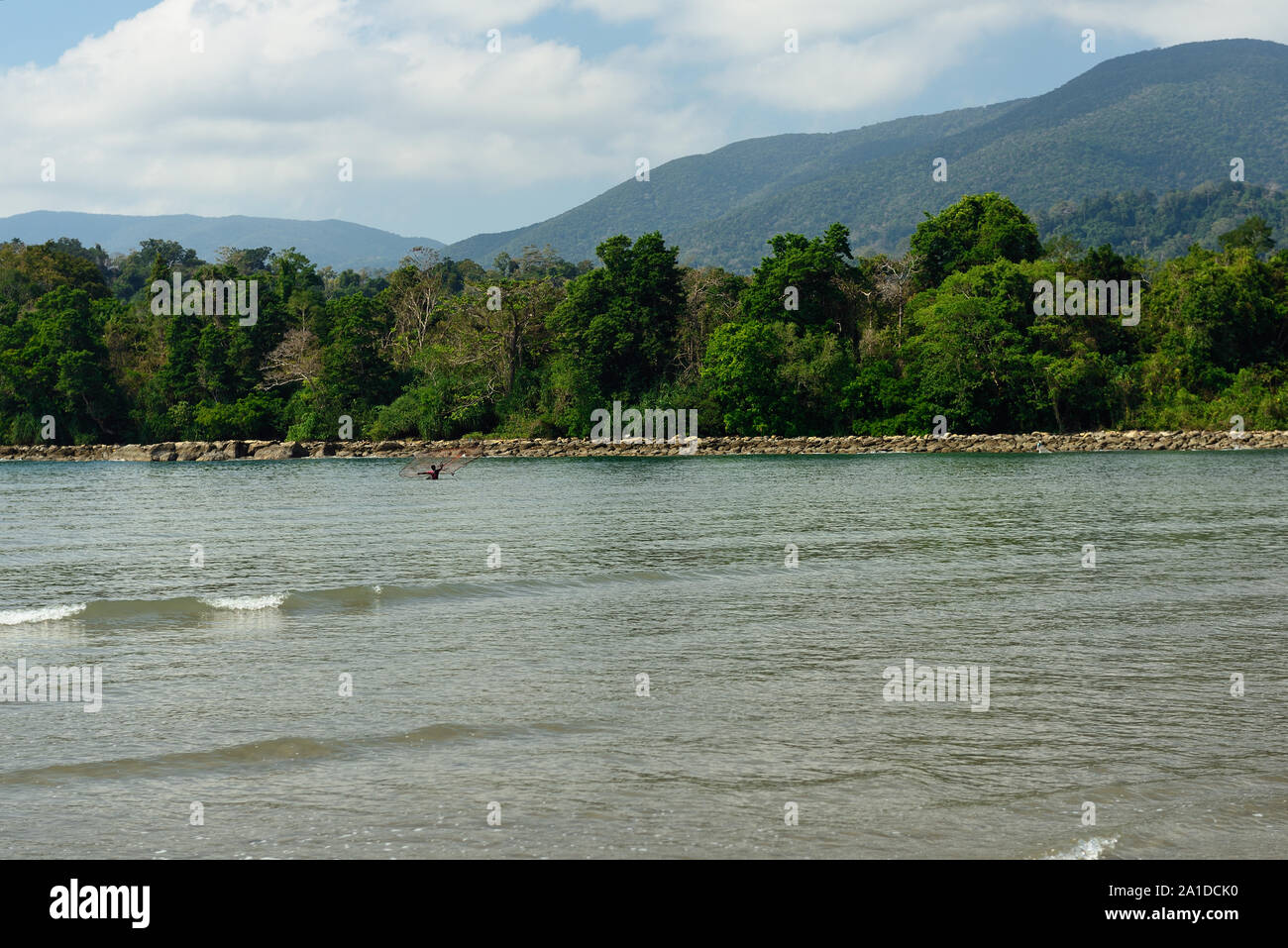 View on the fisherman and Saddle peak on the Kalipur Beach of the ...