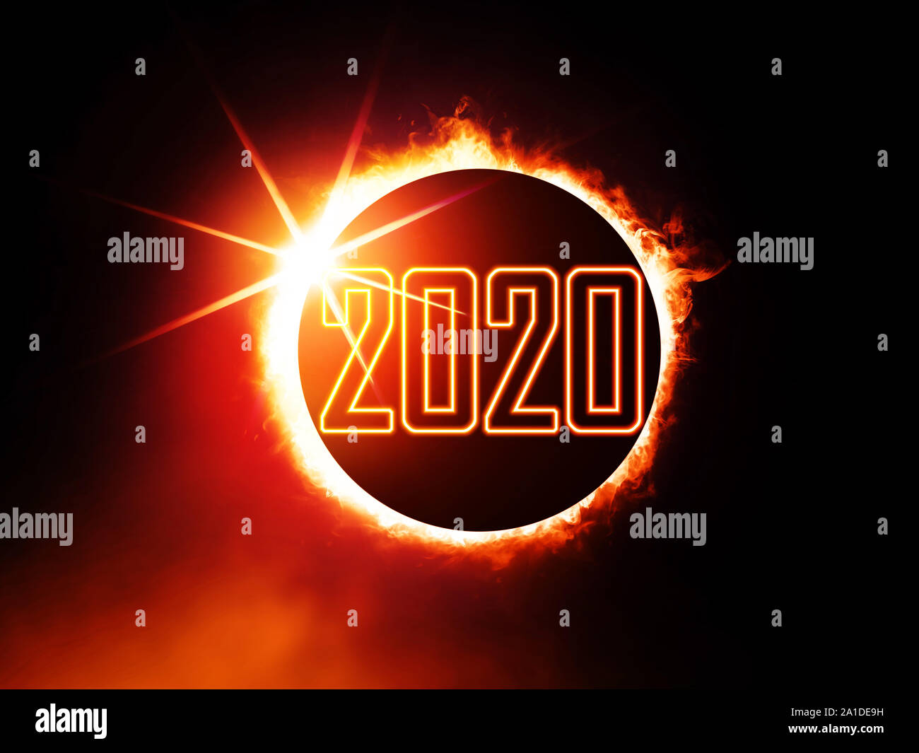 illustration of 2020 like solar eclipse, enlarged view in the Universe ...
