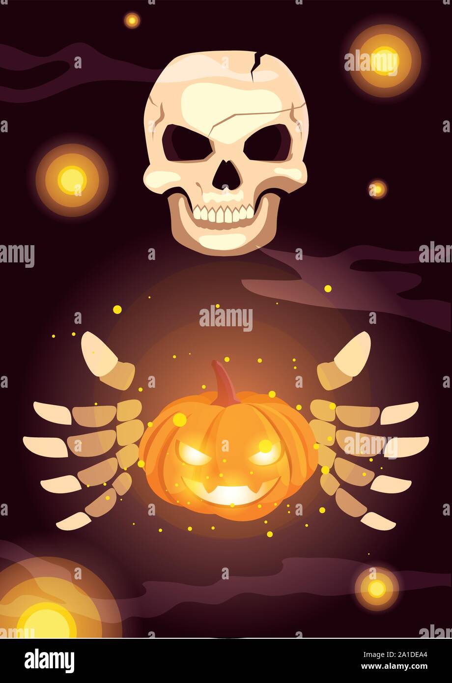 person skeleton in halloween scene vector illustration design Stock ...