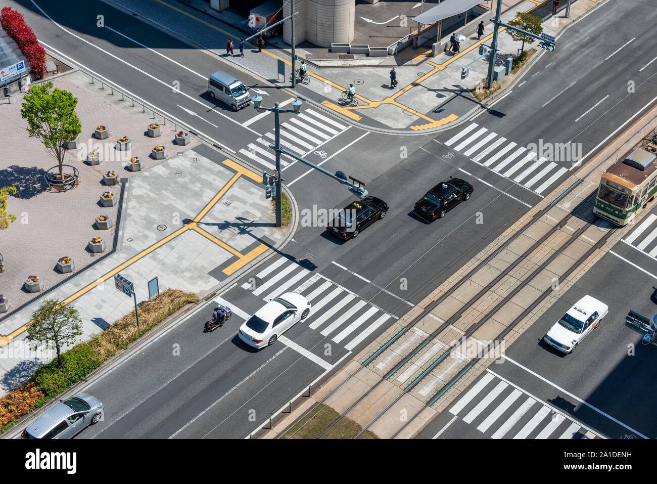 View of intersection from above, bird's eye view, Hiroshima, Japan ...