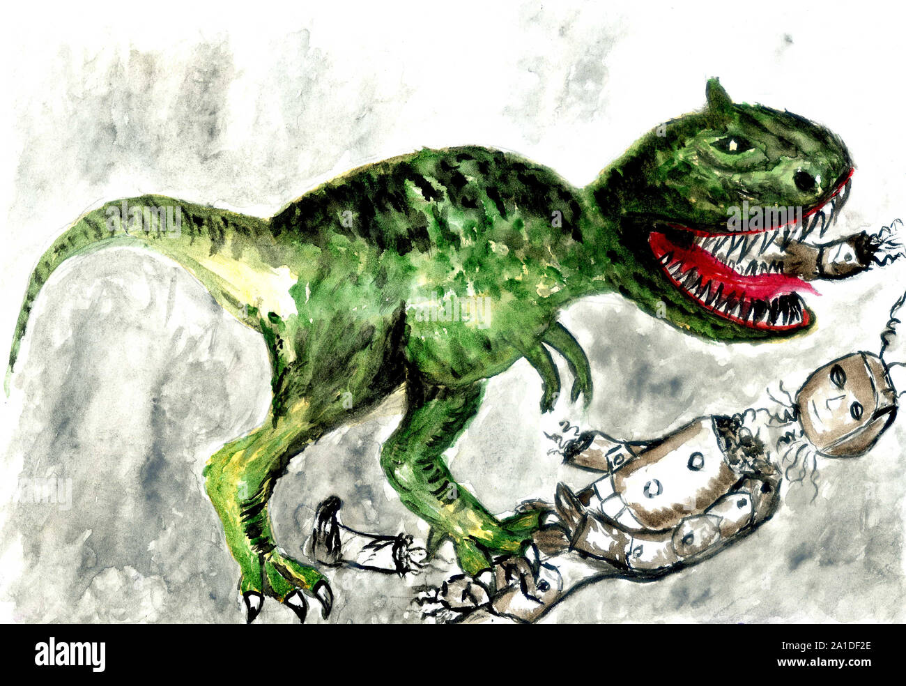 Fossil reptile, dinosaur painted in watercolors, hand drawn abstract ...
