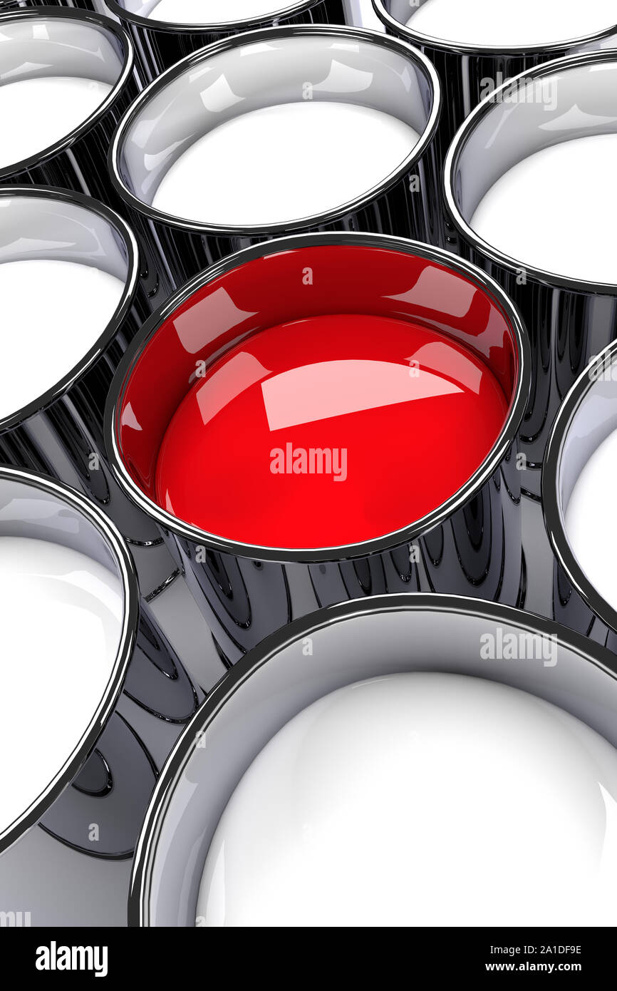 Many cans of paint with white paint and one with red paint, 3d ...