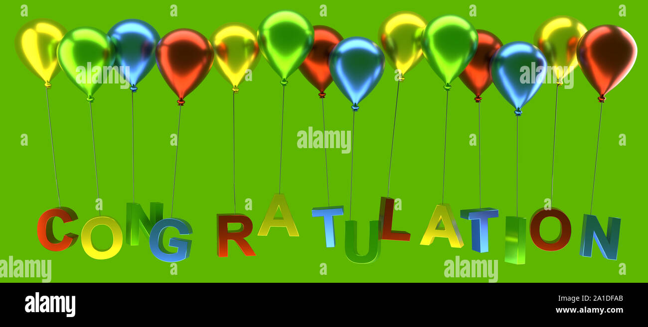 Colorful balloons with the word congratulation on a green background ...