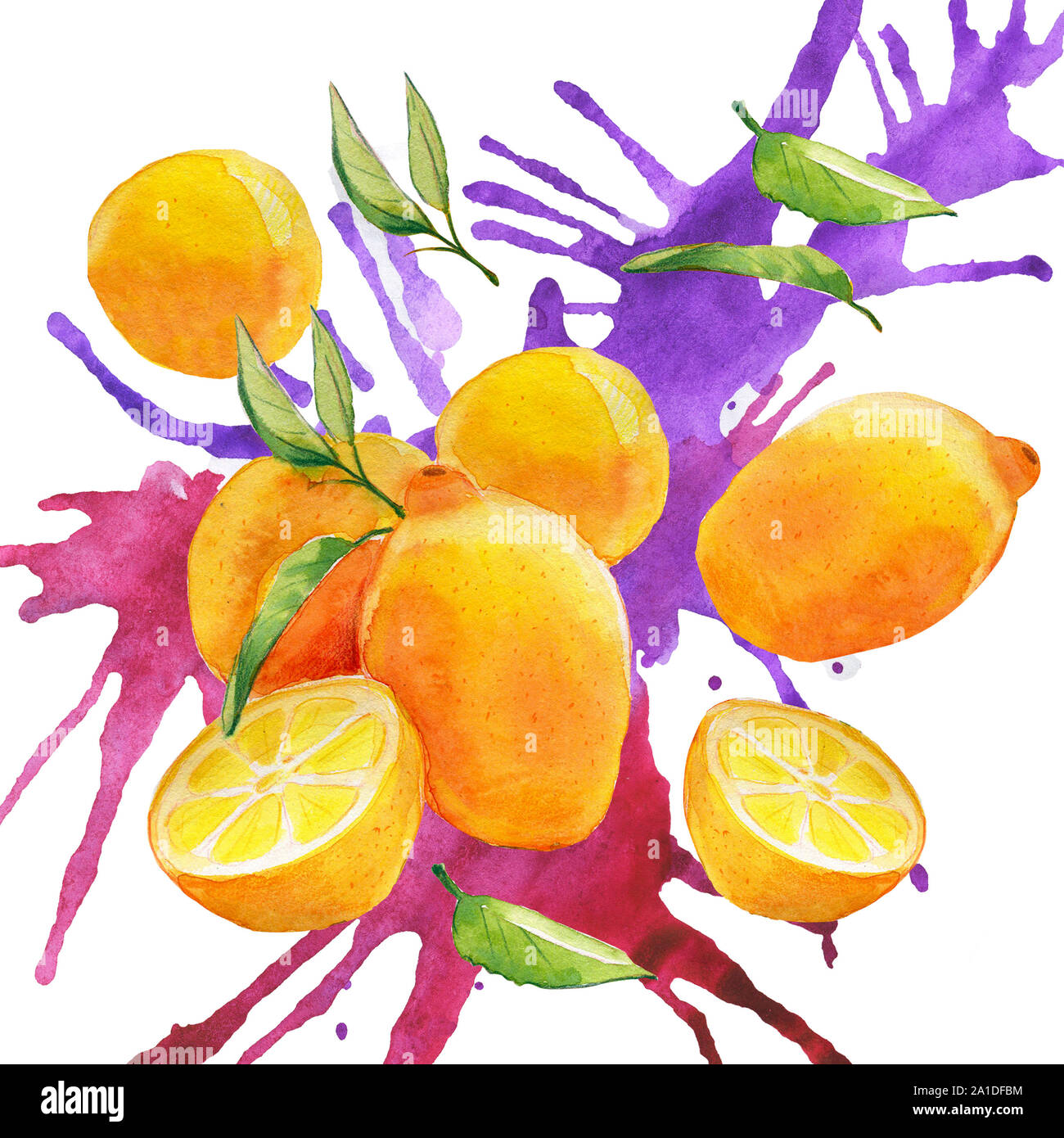 Lemons Seamless Pattern. Watercolor square frame of lemons and branches ...