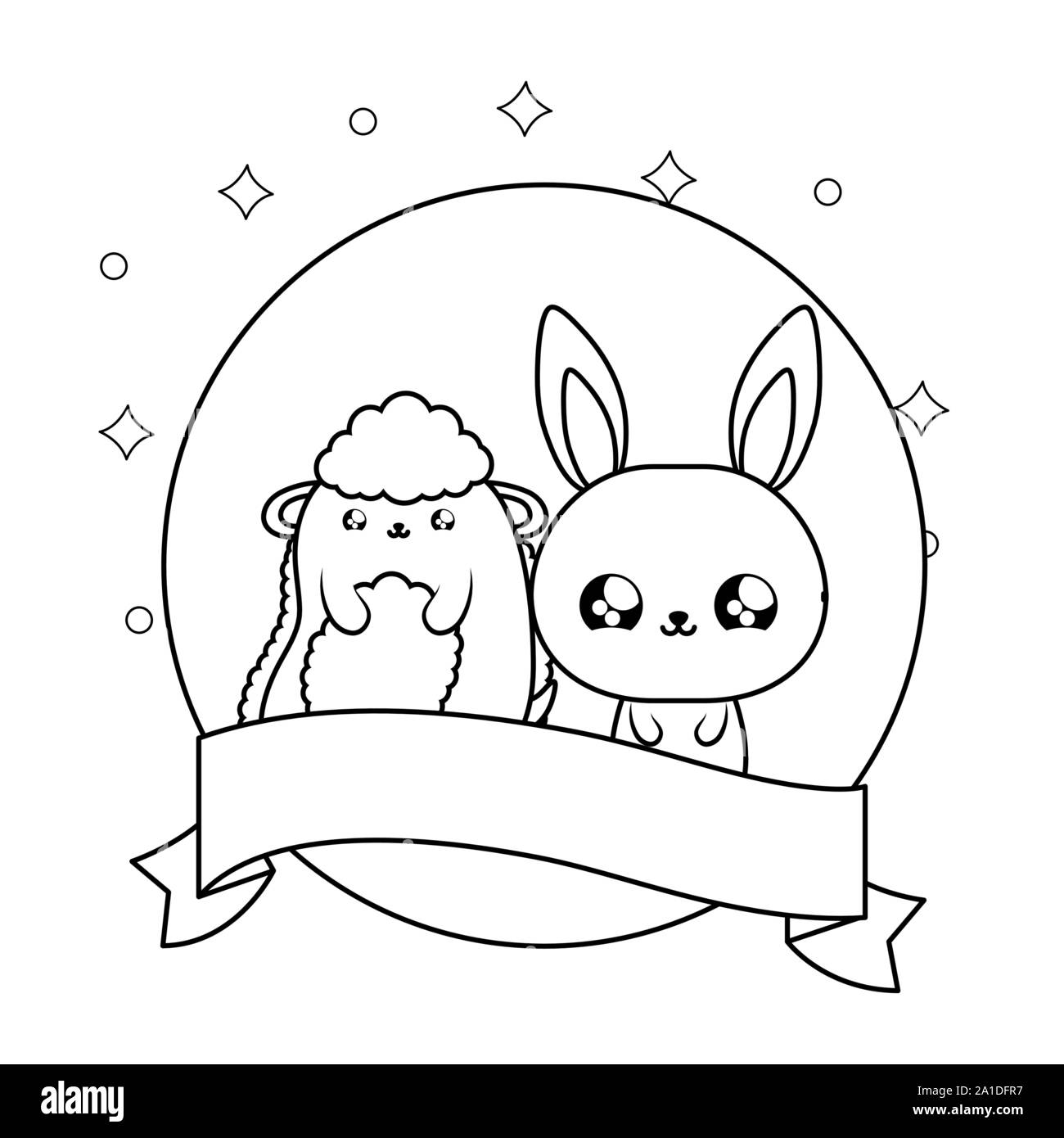 cute sheep with rabbit baby animals kawaii vector illustration design ...