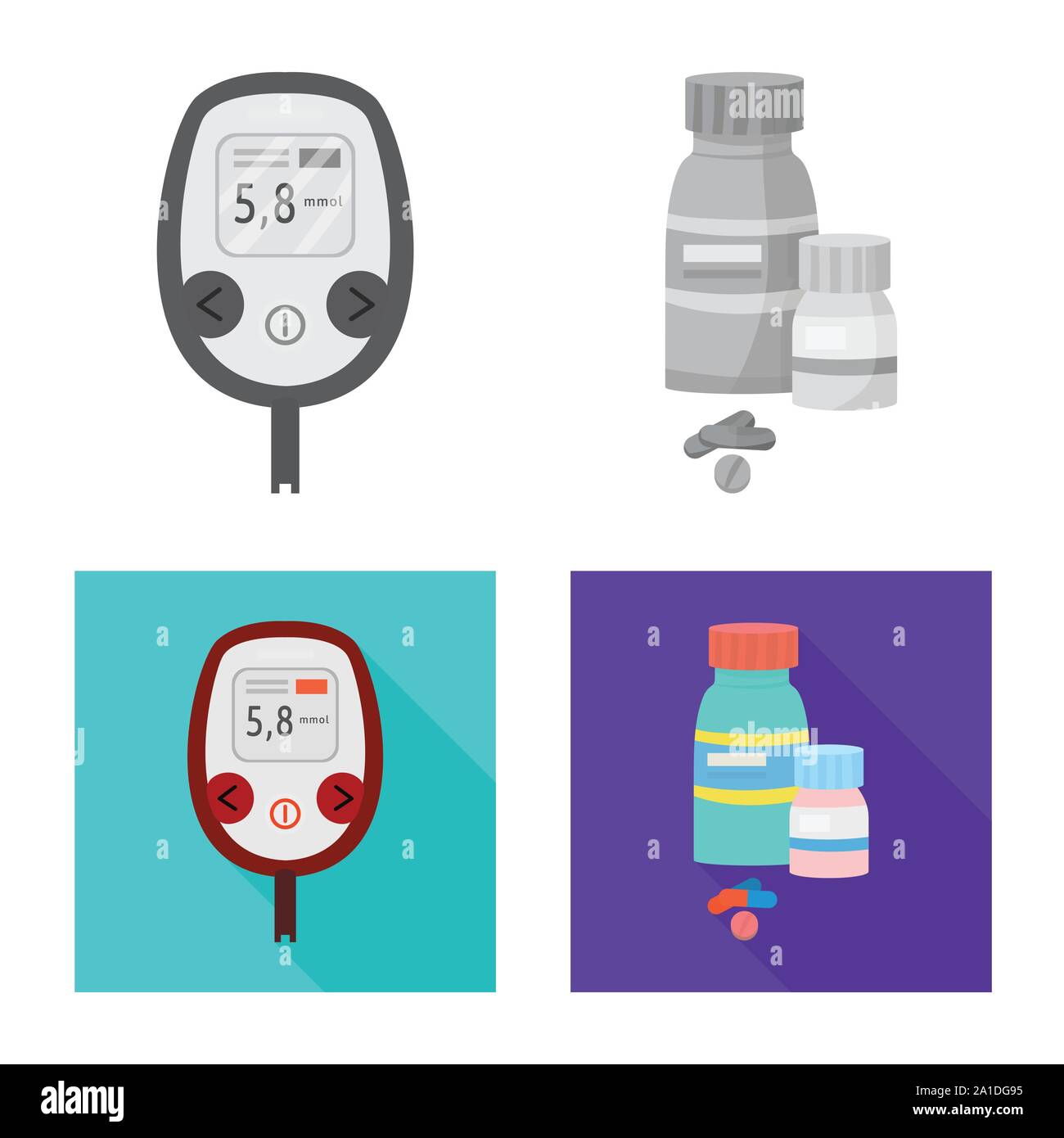 Vector illustration of diet and treatment symbol. Collection of diet ...