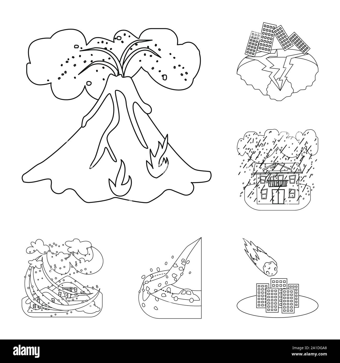 Vector illustration of cataclysm and disaster sign. Set of cataclysm ...
