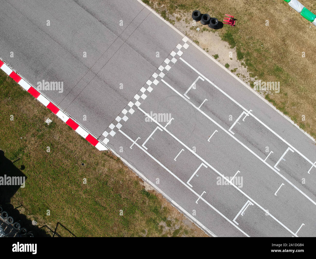 Race track with starting or end line, aerial view background Stock ...