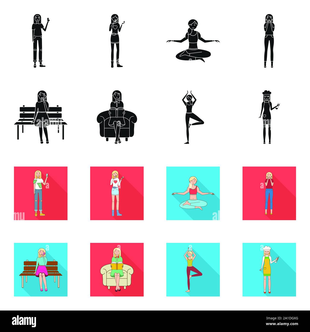 Vector design of posture and mood symbol. Set of posture and female ...