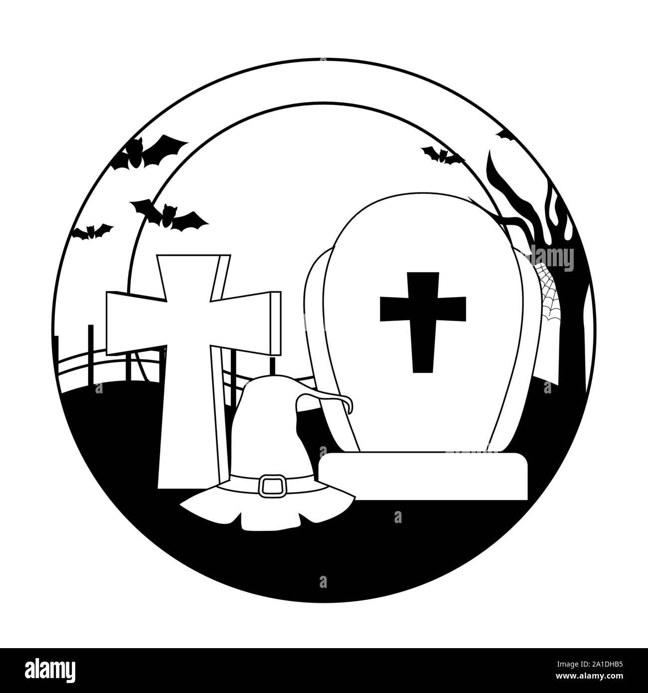 graveyard tombstone in scene halloween vector illustration design Stock ...