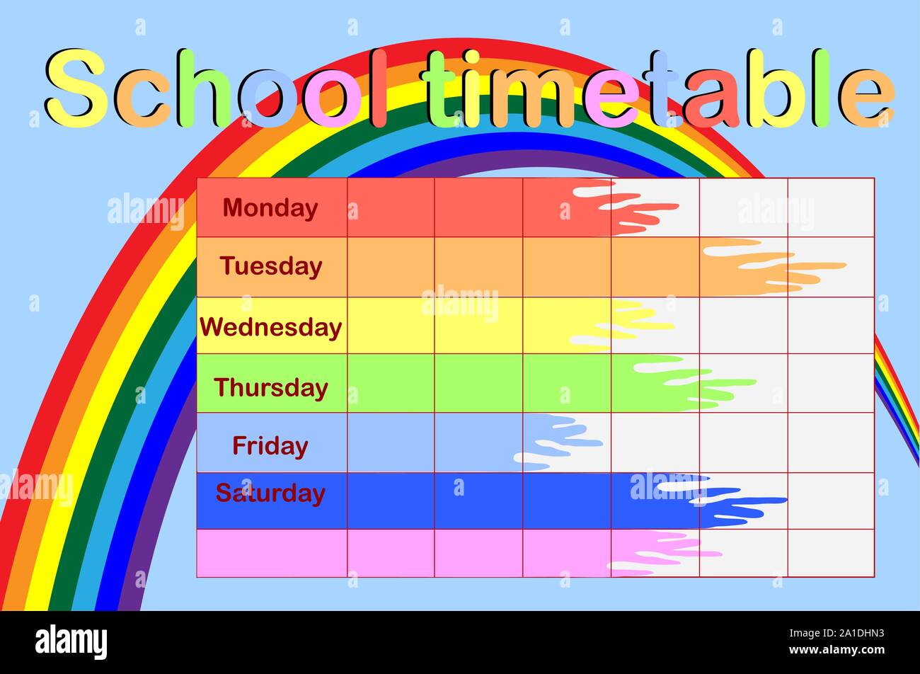Template school timetable for students or pupils with days of week and ...