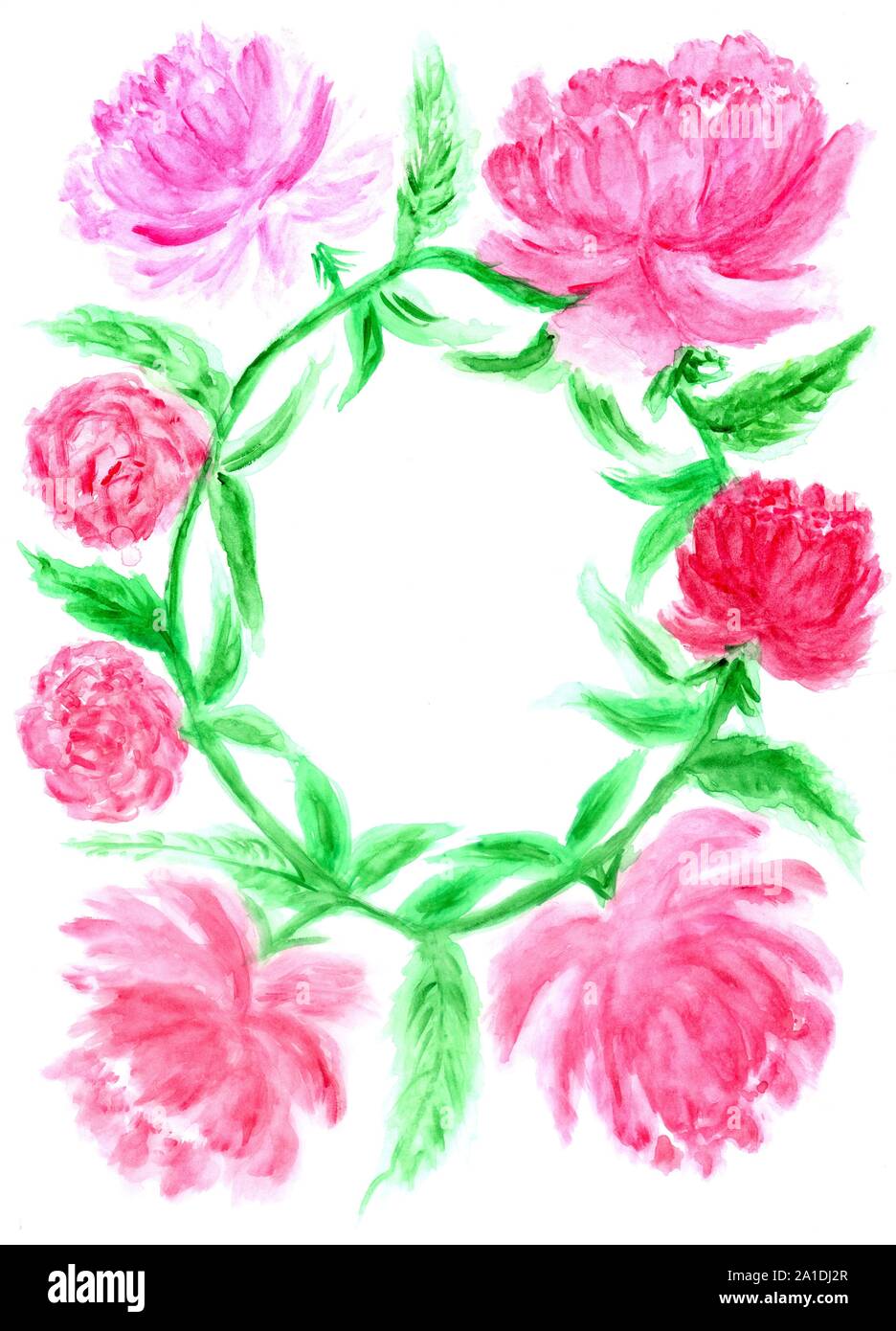 Decorative nature themed frame with flowers in watercolors Stock Photo ...