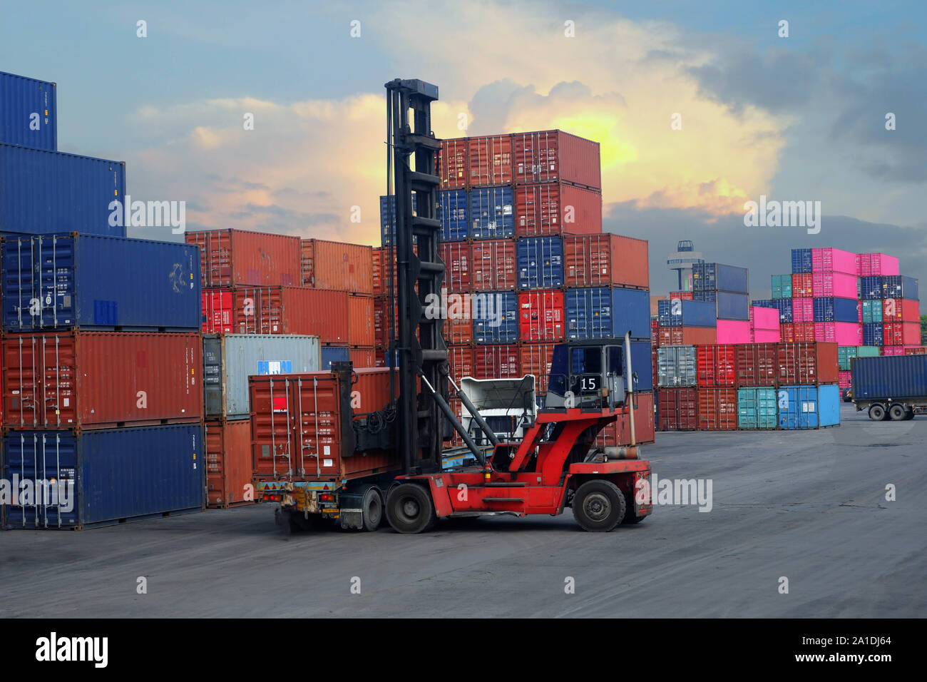 Container handlers in the boat Stock Photo - Alamy