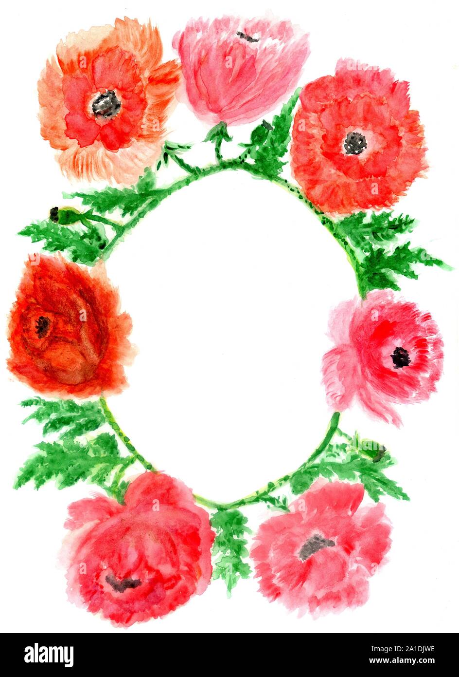 Decorative nature themed frame with flowers in watercolors Stock Photo ...