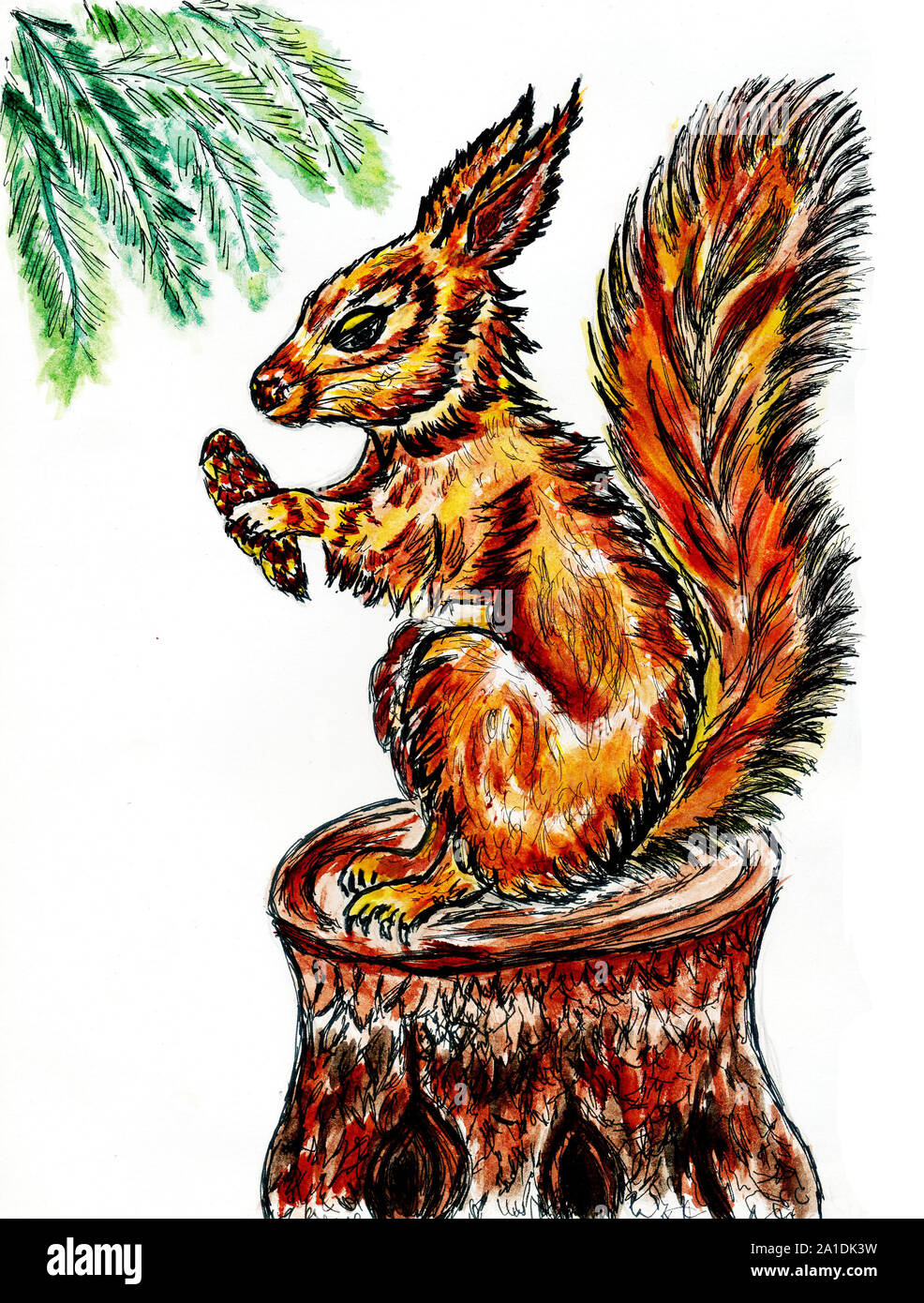 Grunge sketch of a cute squirrel, hand drawn illustration Stock Photo ...