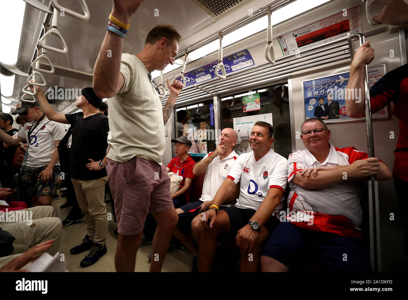 England fans on a subway train ahead of the 2019 Rugby World Cup match ...