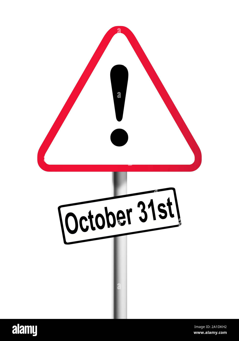 Red and white UK triangular road sign with a Brexit Danger Warning ...