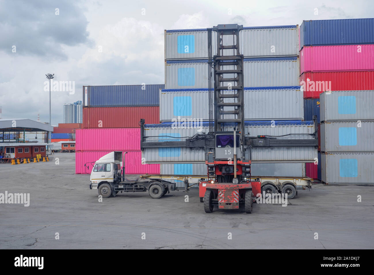 Container handlers Storage containers for import and export Stock Photo ...