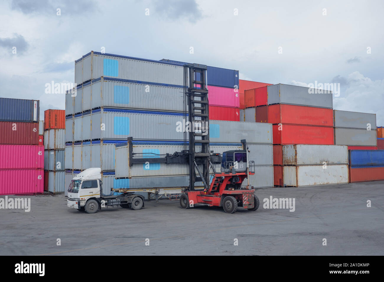 Container handlers Storage containers for import and export Stock Photo ...