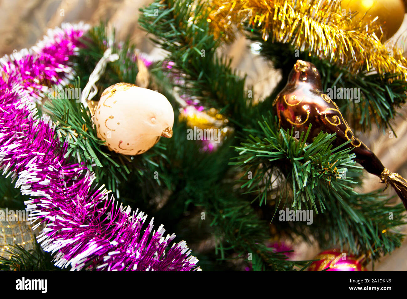 New Year's green fur-tree with beautiful toys Stock Photo - Alamy