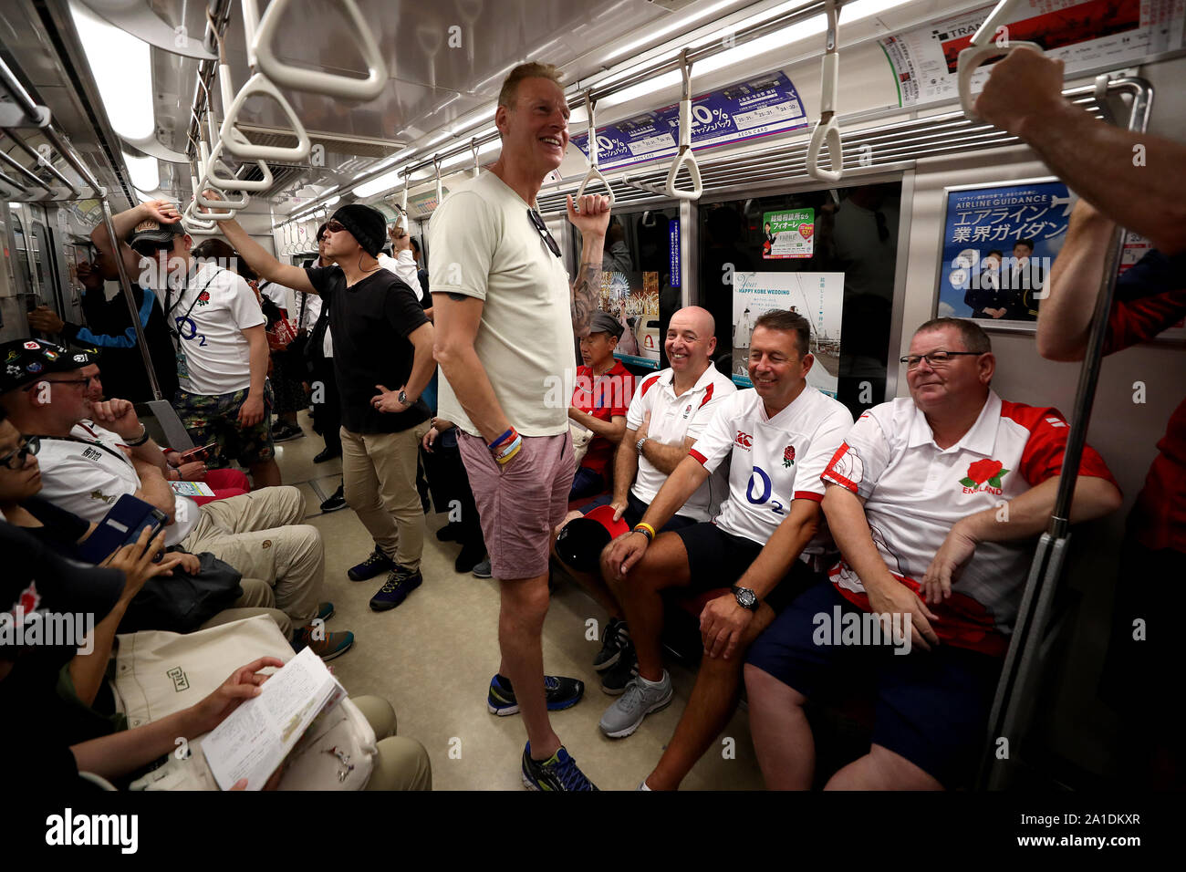 England fans on a subway train ahead of the 2019 Rugby World Cup match ...
