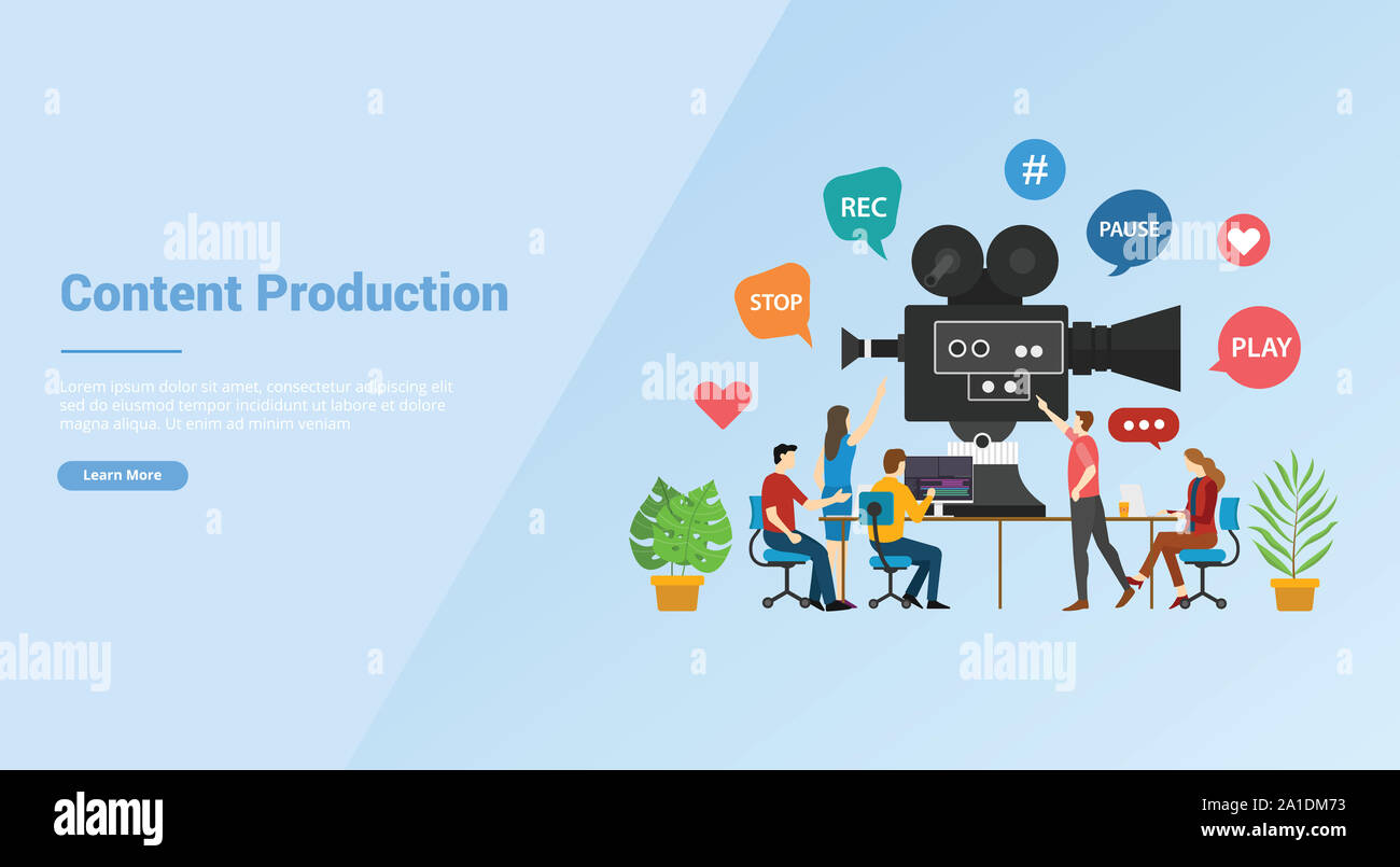 video or content production development concept for website template or ...