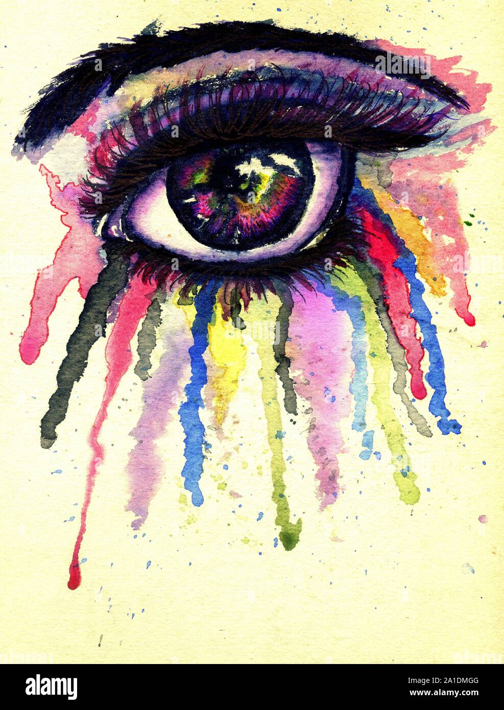 Abstractive illustration of an eye splashing, watercolor and ink Stock ...