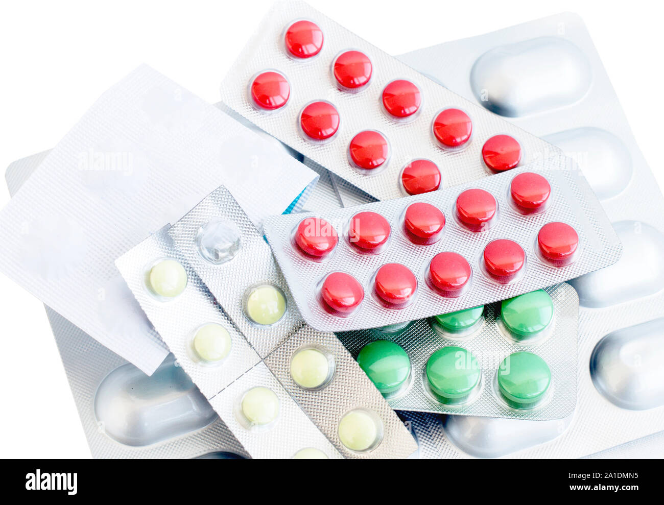 Different tablets of different colors on a white background Stock Photo ...