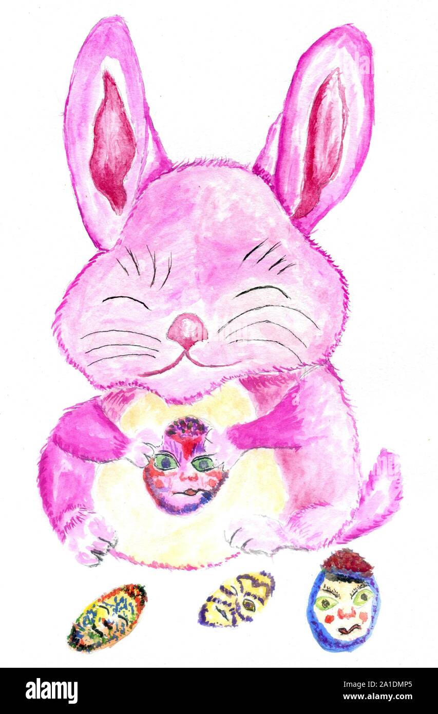 Cute colorful easter bunny hand drawn illustration Stock Photo - Alamy