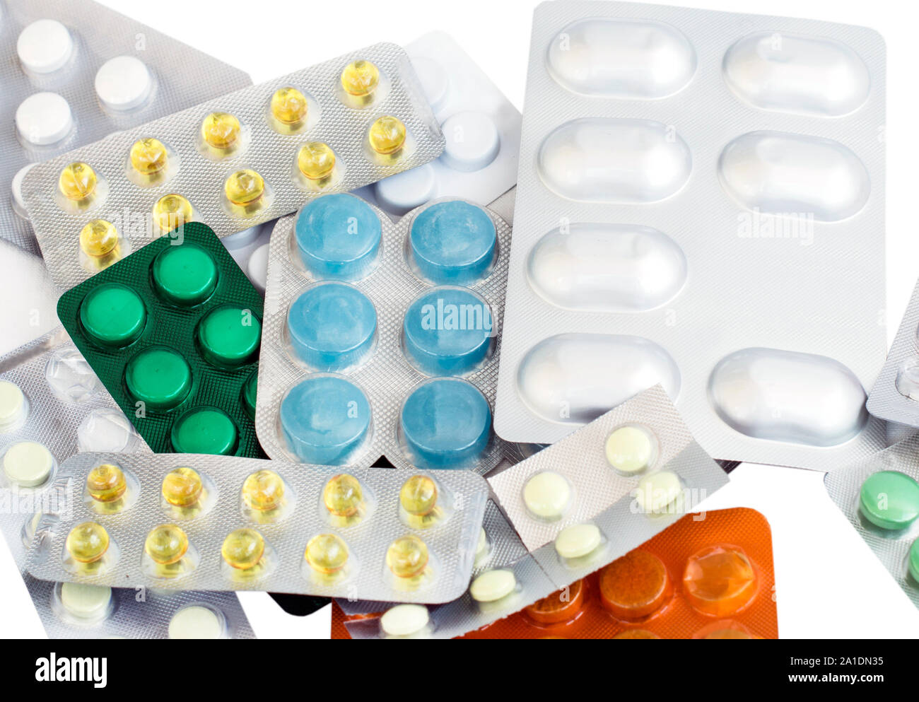 Different tablets of different colors on a white background Stock Photo ...