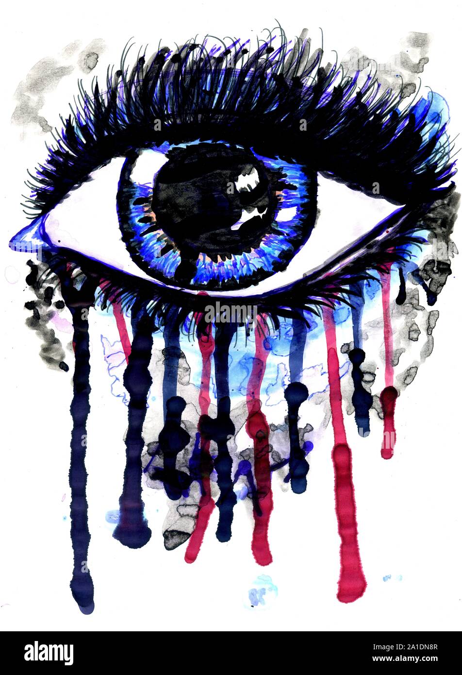 Abstractive illustration of an eye splashing, watercolor and ink Stock ...