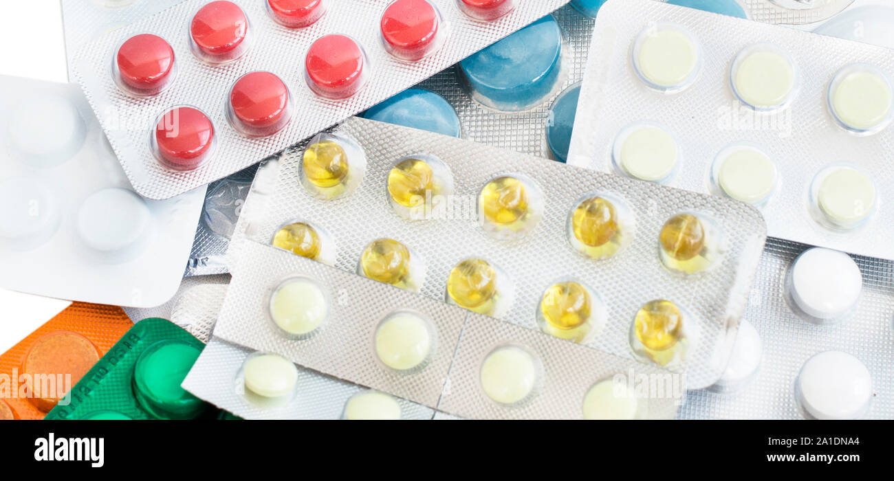 A variety of different colored pills for the treatment and prevention ...