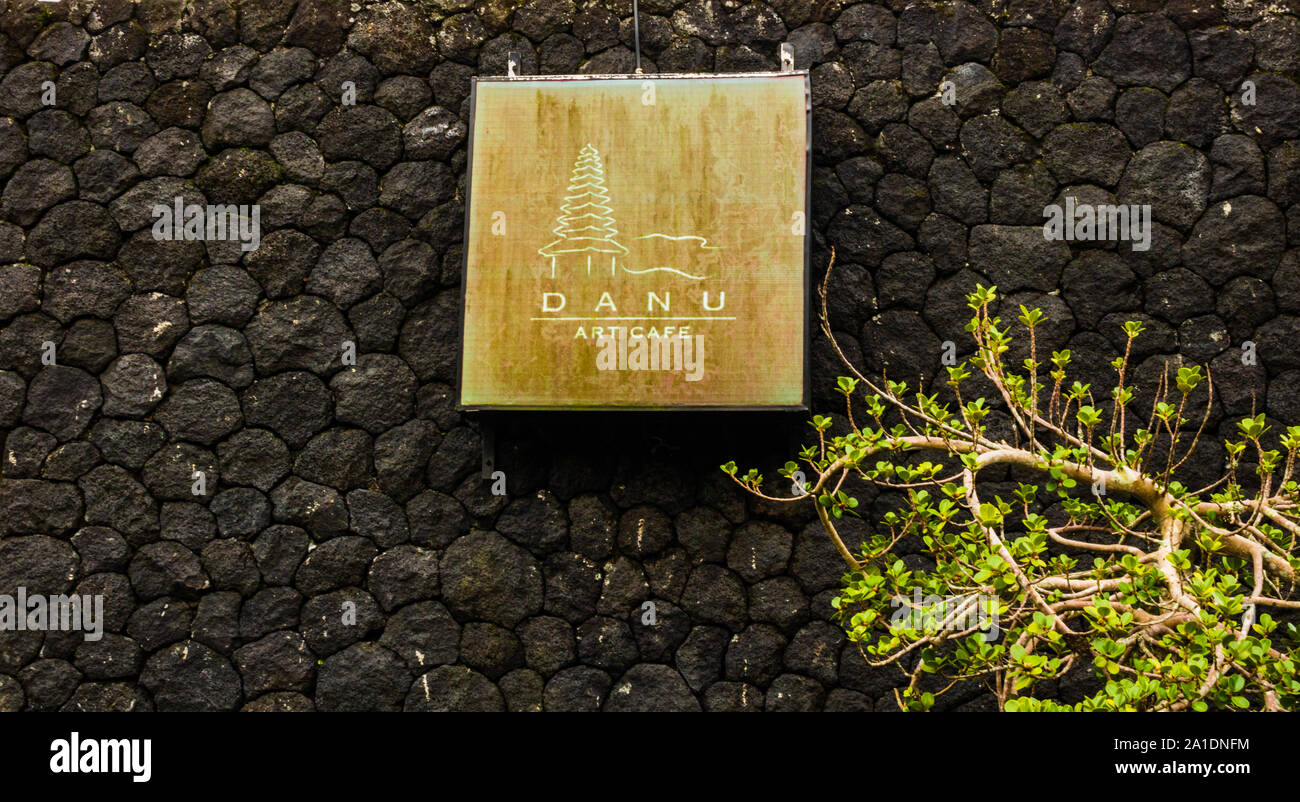 Sign and logo of a Balinese café. Danu art cafe in Bali, Indonezia ...