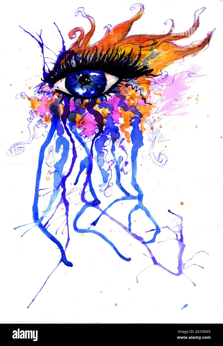 Abstractive illustration of an eye splashing, watercolor and ink Stock ...