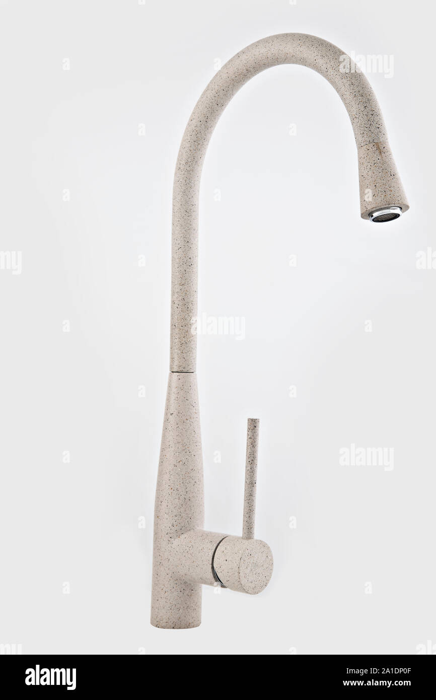 Modern textured faucet, for the kitchen sink. Isolated on white ...