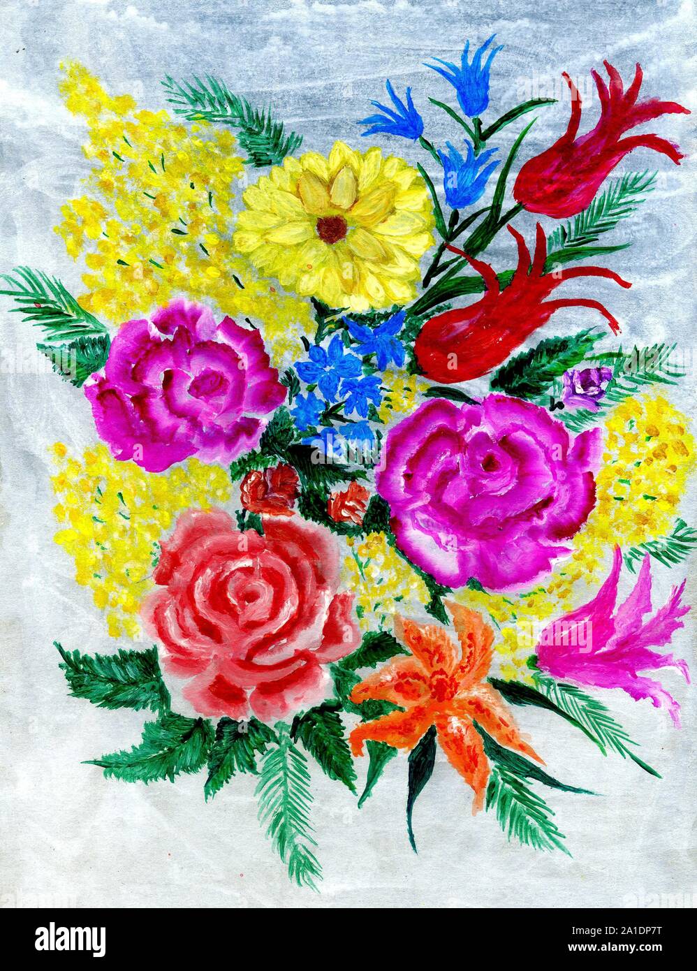 Floral composition, decorative flowers, hand drawn watercolor ...