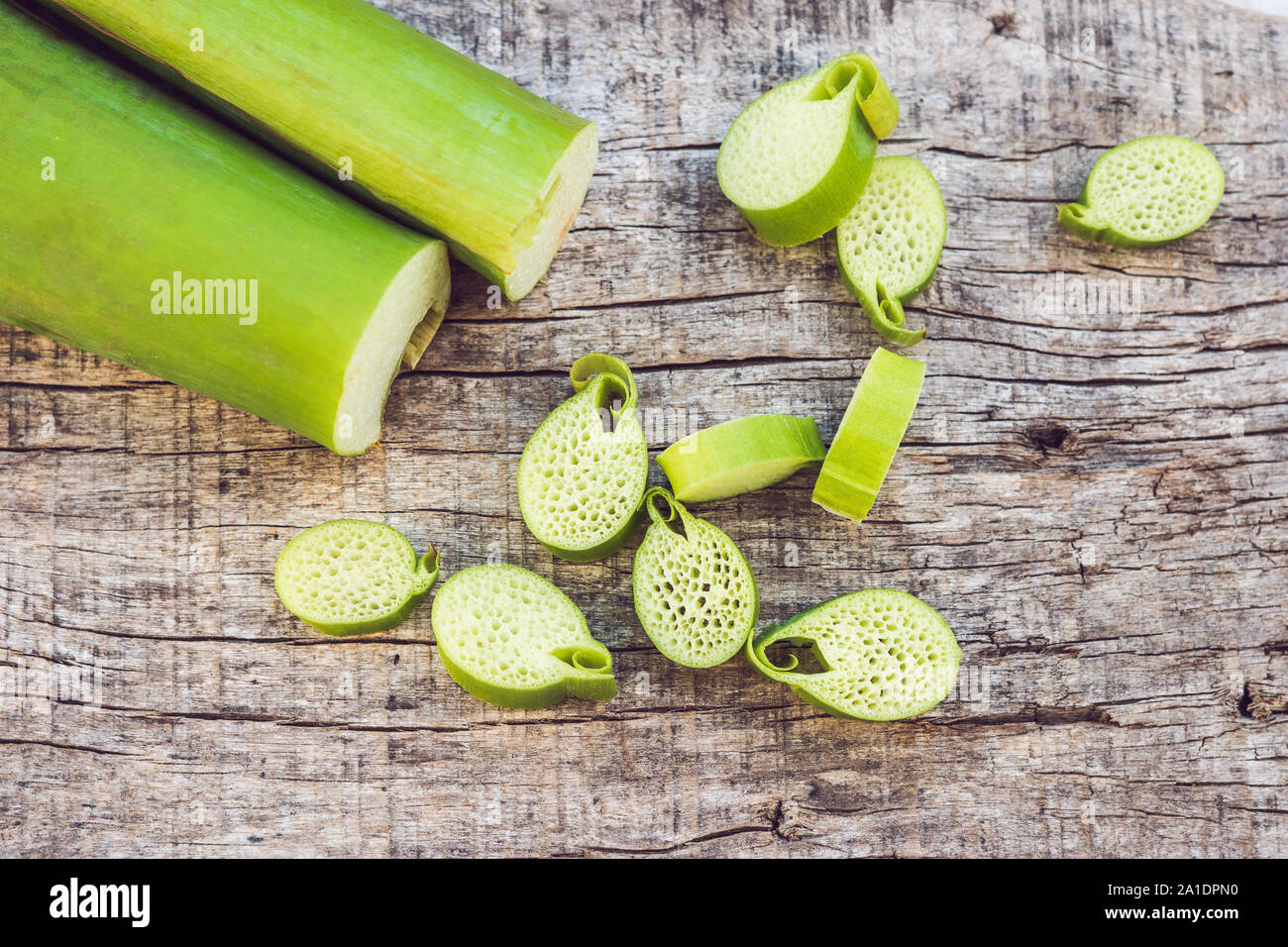 Unusual Asian edible plant. Porous inside. Vietnamese lulis eat Stock ...