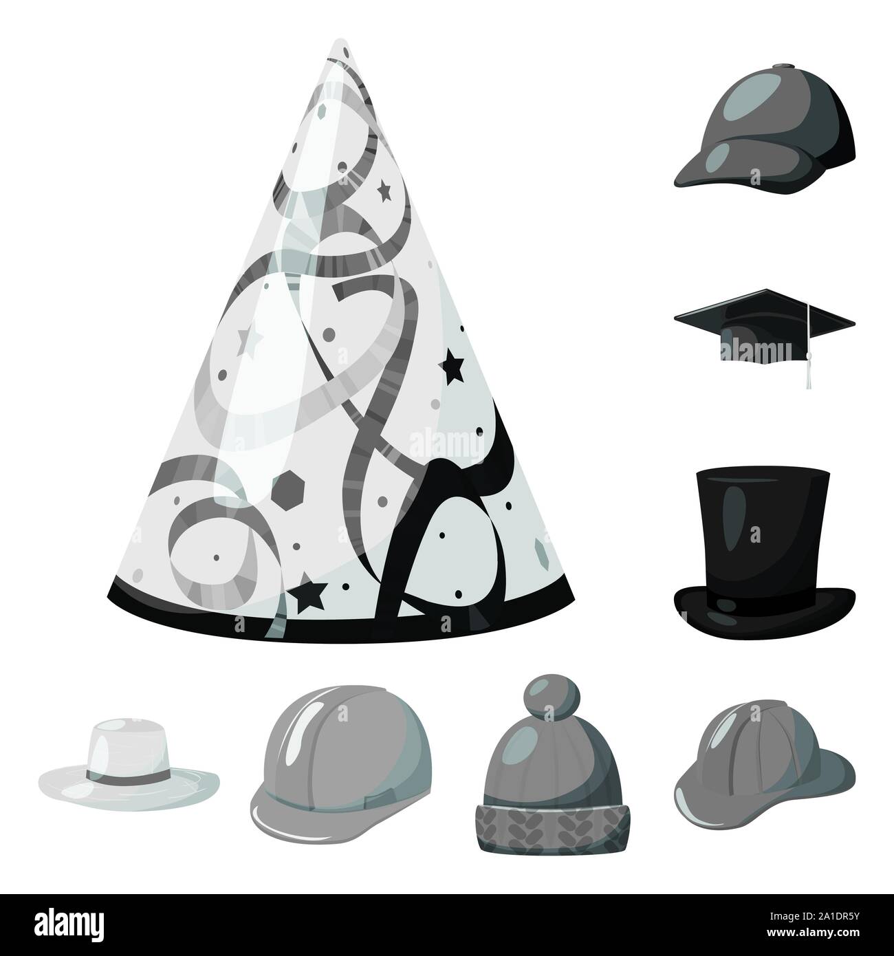 Vector illustration of hat and helmet symbol. Collection of hat and ...