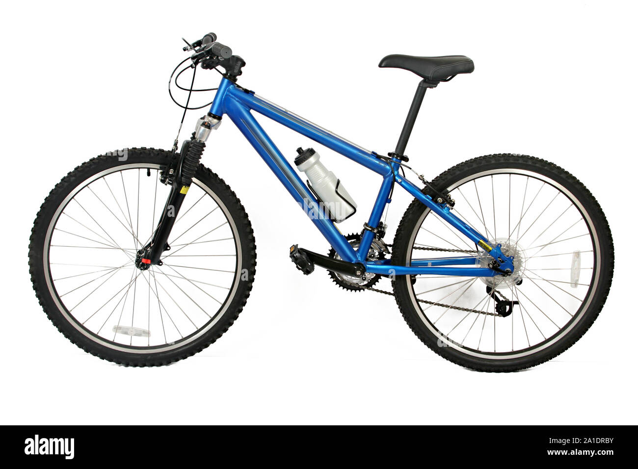Mountain blue metallic bicycle isolated on white background Stock Photo ...
