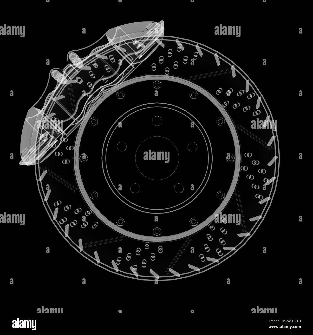 Brake disc and pads X-Ray style. Isolated on black background. 3D ...