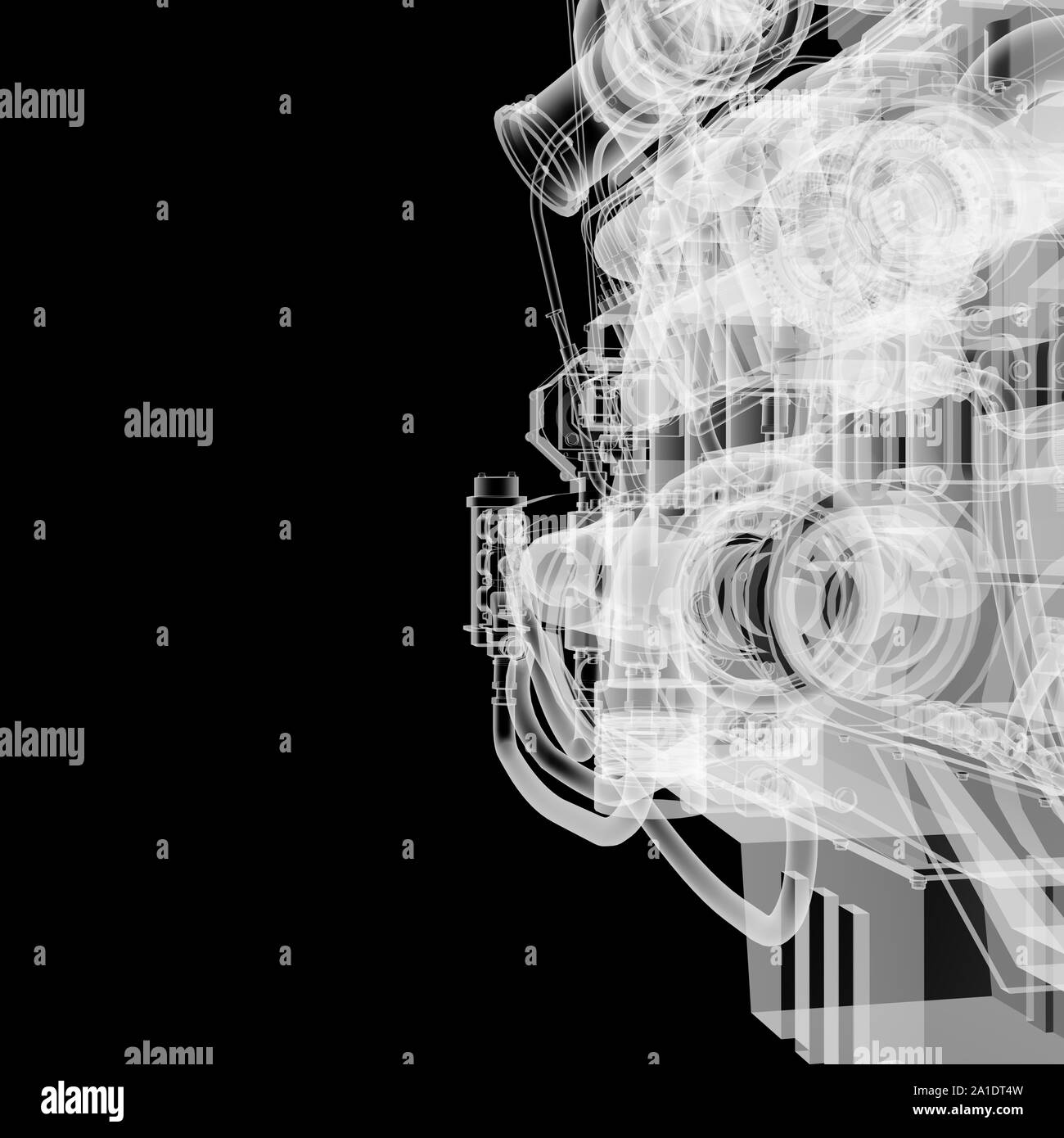 Internal combustion engine X-Ray style. Isolated on black background ...