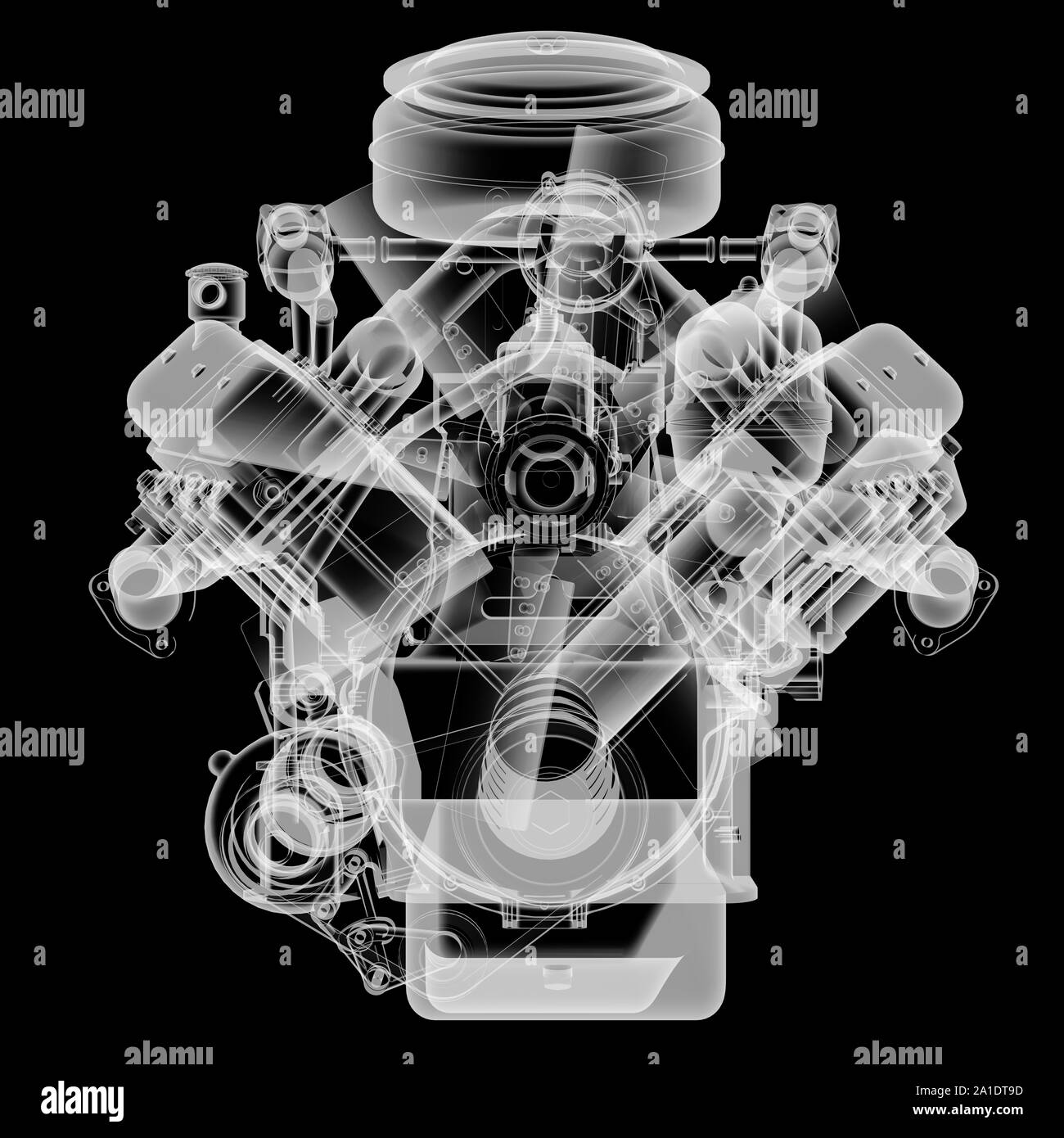 Internal combustion engine X-Ray style. Isolated on black background ... Internal combustion engine X-Ray style. Isolated on black background ...