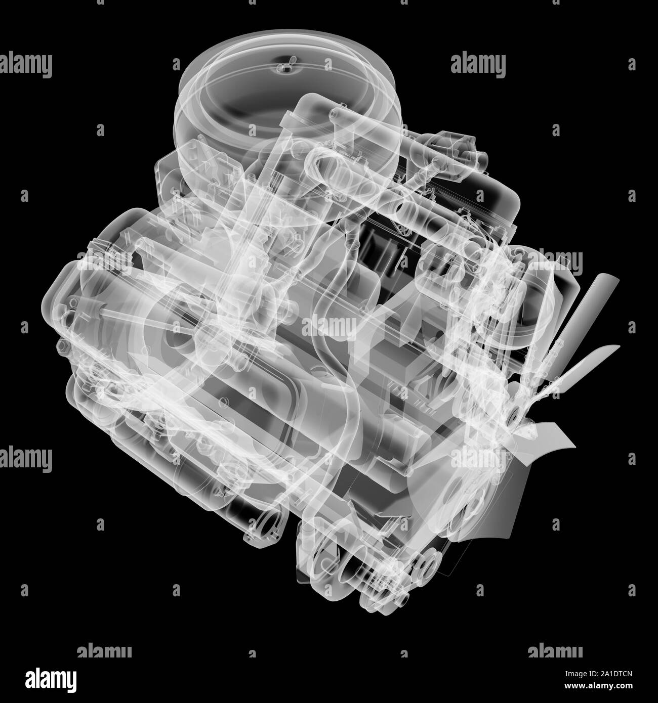 Internal combustion engine X-Ray style. Isolated on black background ...