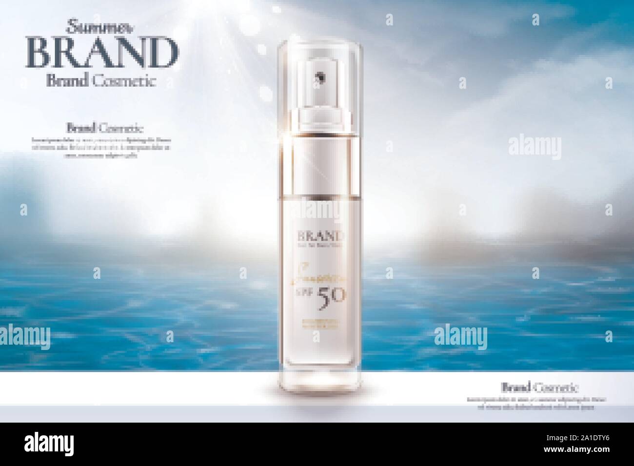 Cosmetic spray bottle ads on ocean background in 3d illustration Stock ...